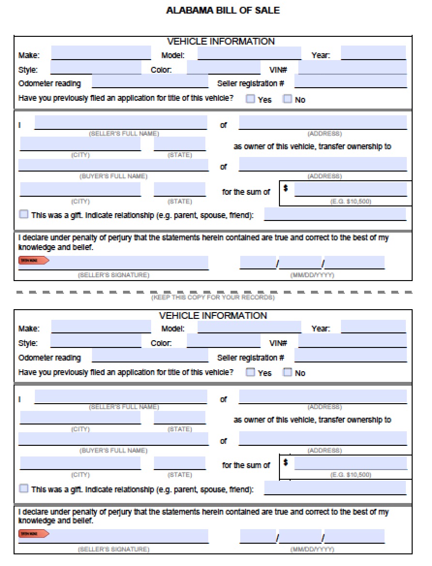Free Alabama MVD Bill Of Sale Form PDF Word doc 
