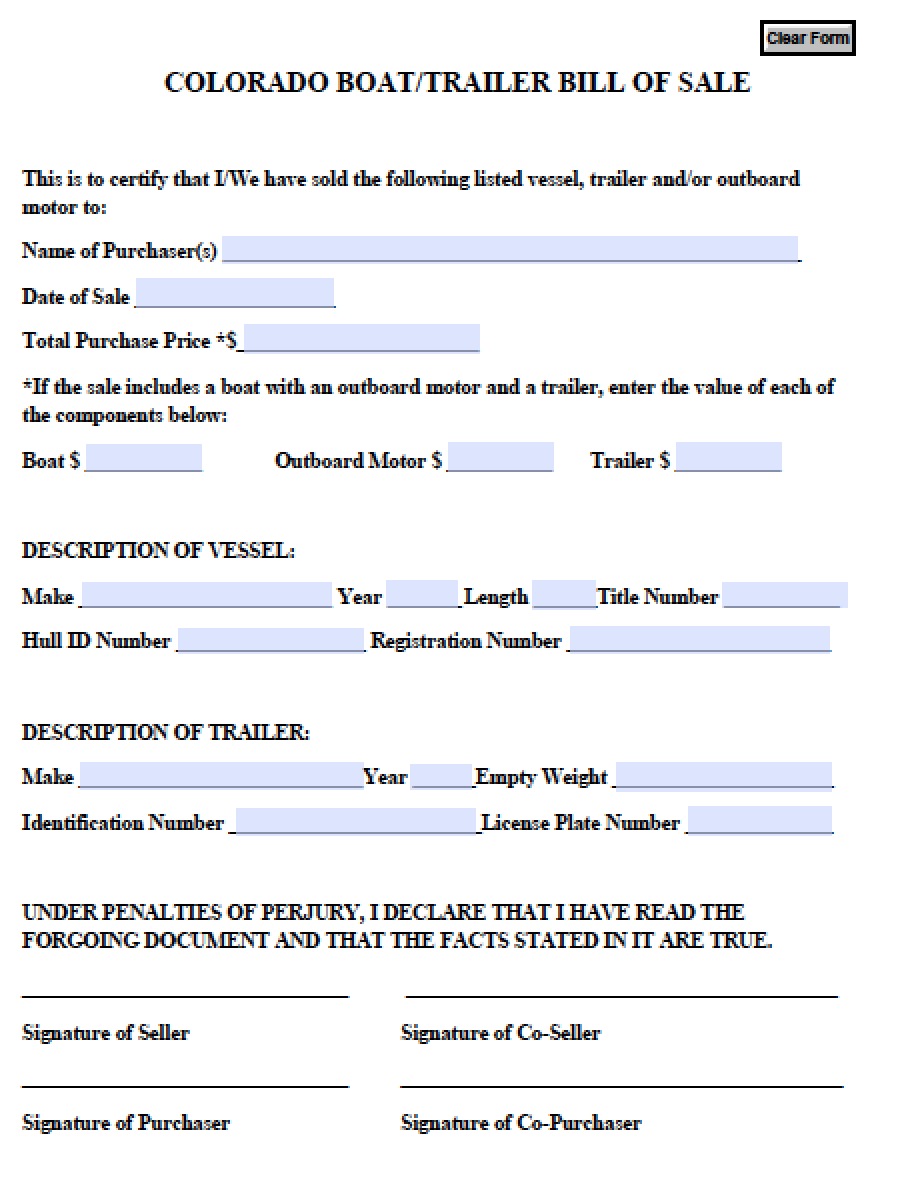 Free Printable Bill Of Sale For Boat And Trailer