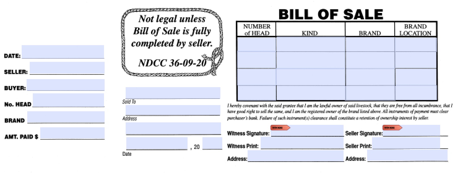 Free North Dakota Livestock Bill Of Sale Form PDF Word doc 
